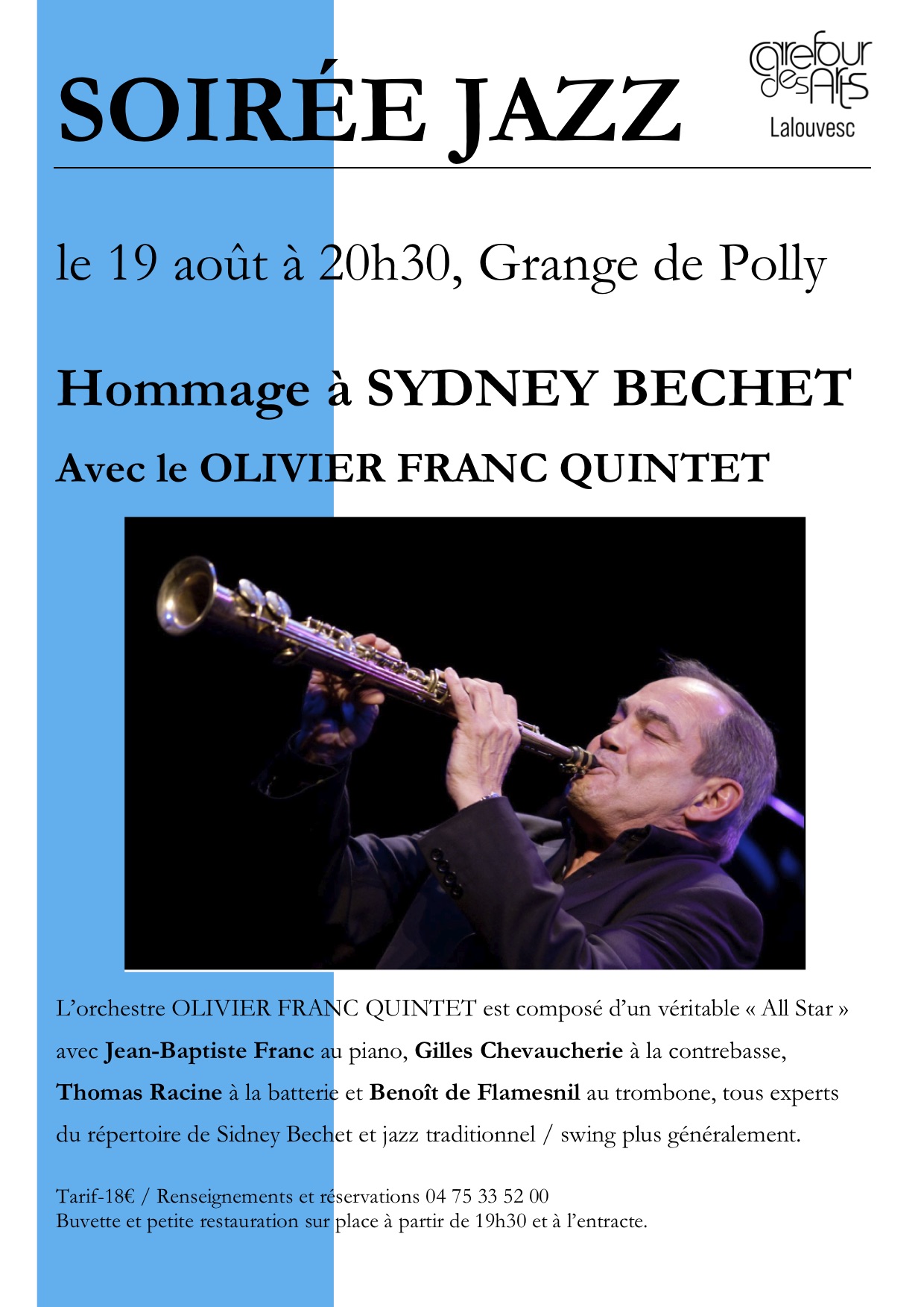 Soirée Jazz - Hommage à SYDNEY BECHET - Carrefour des Arts